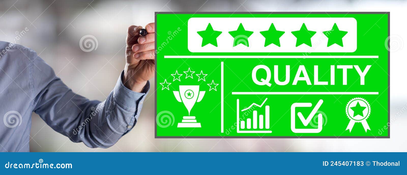 Quality Concept Drawn by a Man Stock Image - Image of five, success ...