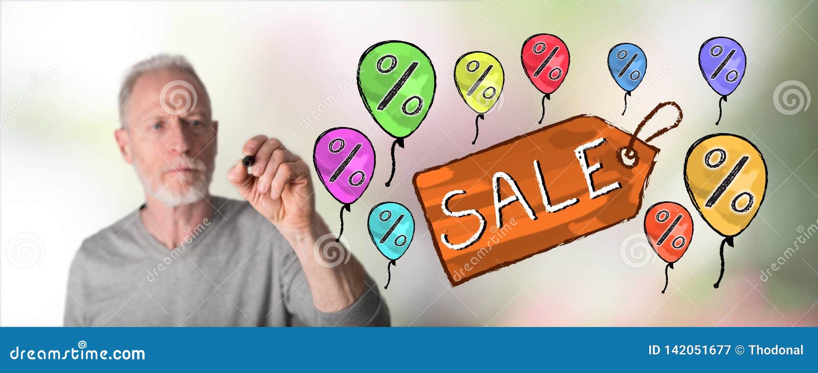 Man drawing sale concept stock image. Image of advertising - 142051677