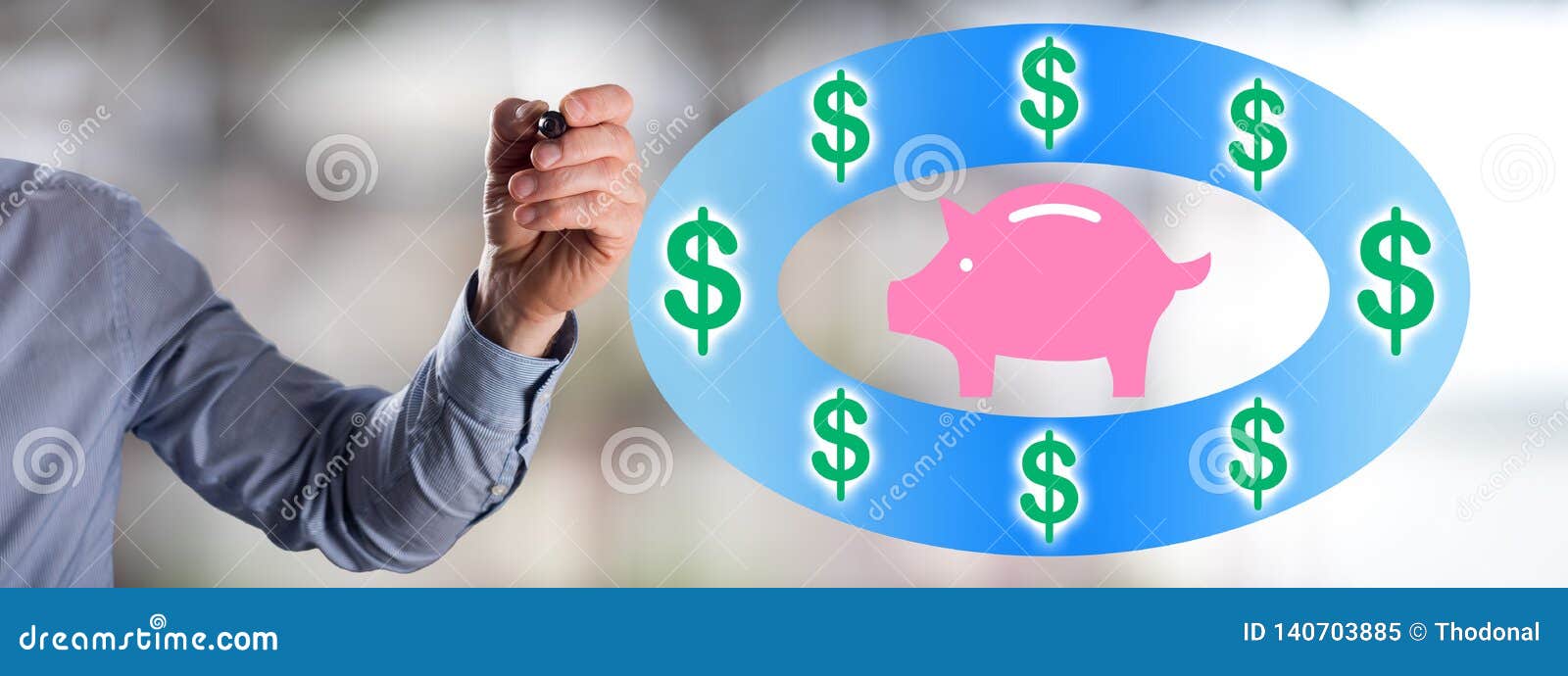 Saving Money Concept Drawn by a Man Stock Illustration - Illustration ...