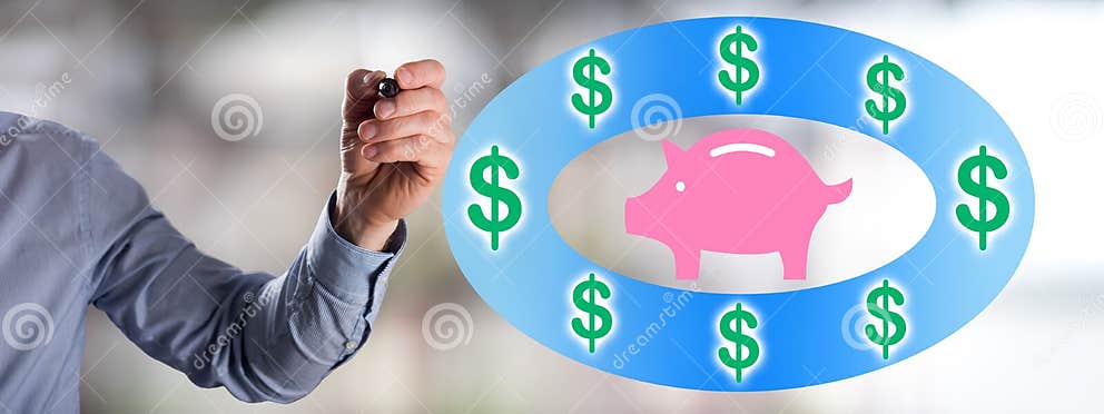 Saving Money Concept Drawn by a Man Stock Illustration - Illustration ...