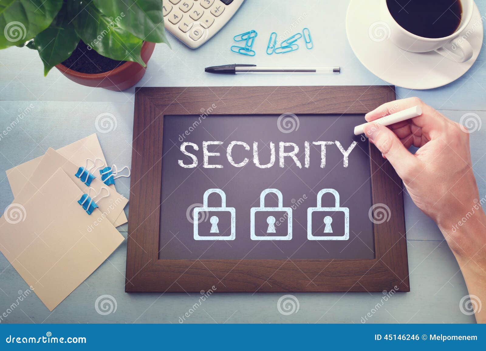 Man Drawing Security Concept on Chalkboard Stock Photo - Image of ...