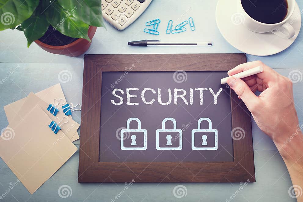 Man Drawing Security Concept on Chalkboard Stock Photo - Image of ...