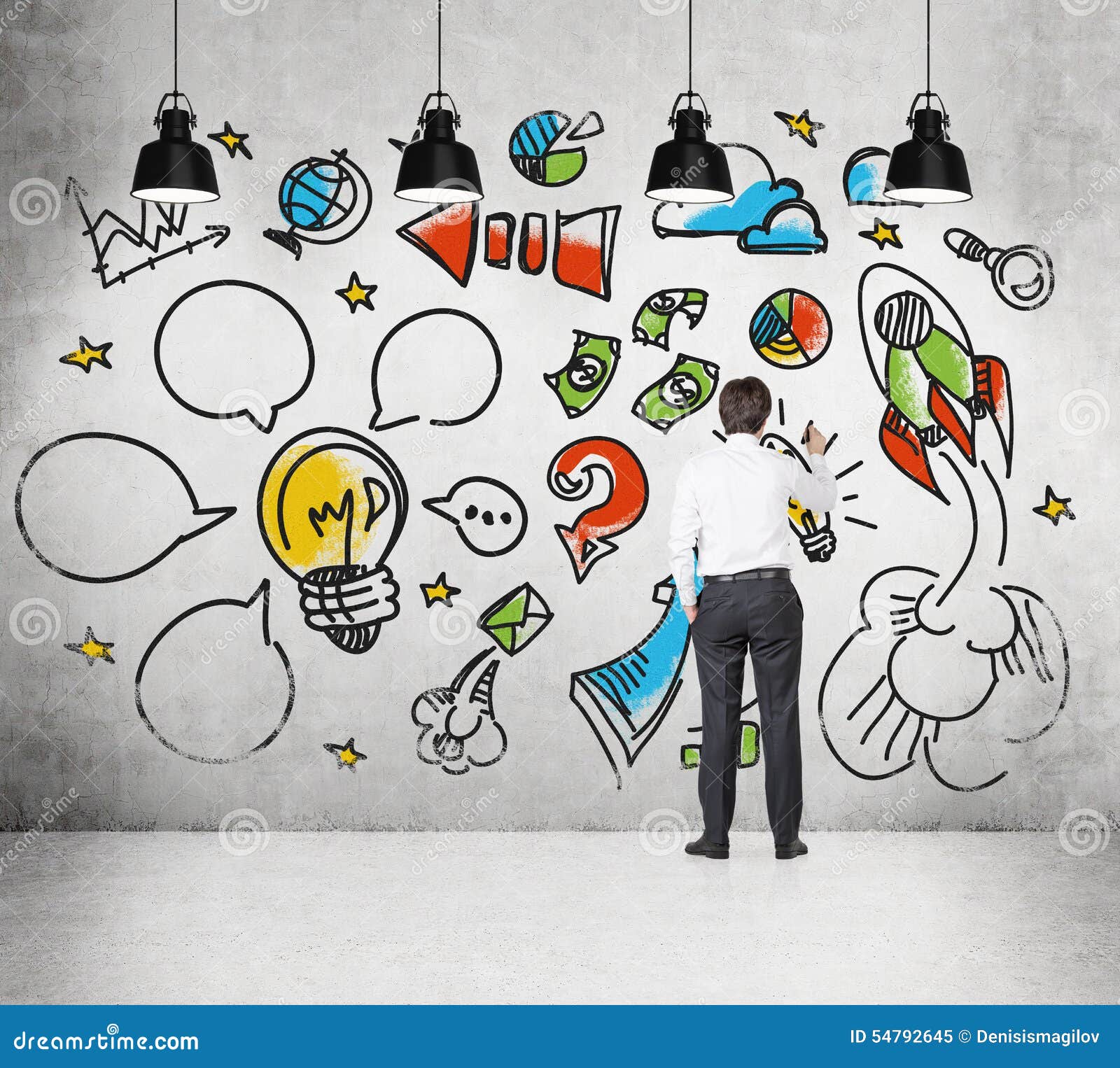Man is Drawing a Sketch on the Wall, How To Create and Develop Business ...