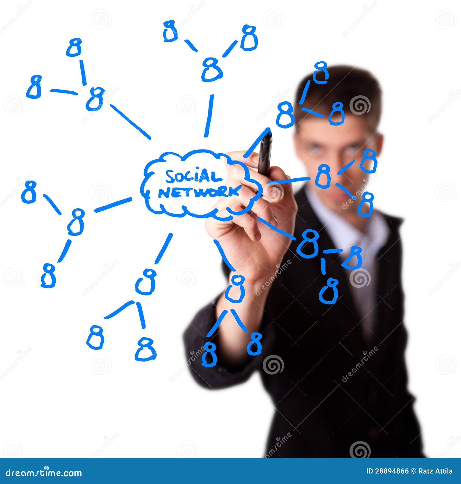 Man Drawing Social Network Plan on Whiteboard Stock Photo - Image of ...