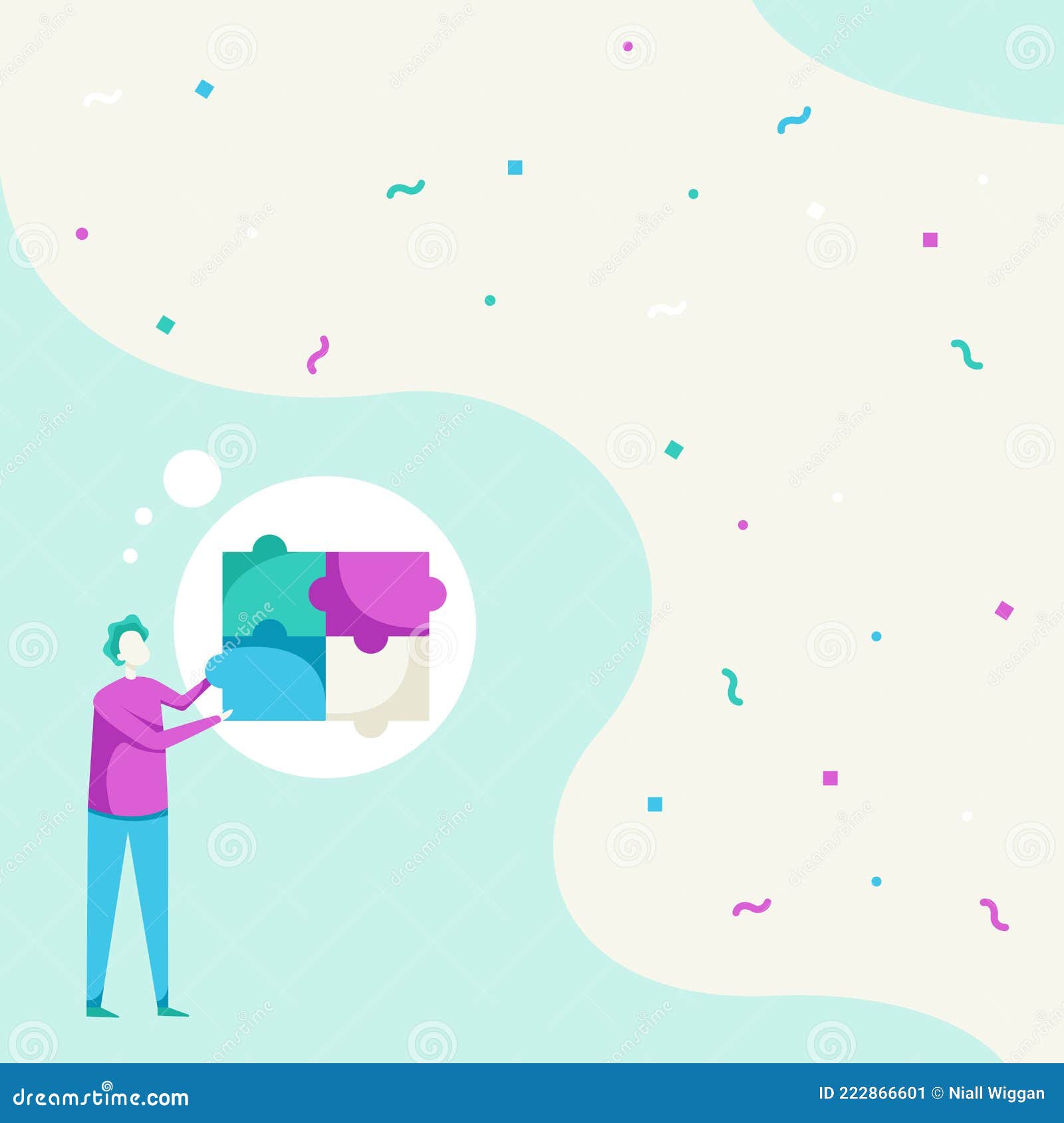 Man Drawing Standing Fitting Four Jigsaw Pieces Showing Solved Problem ...