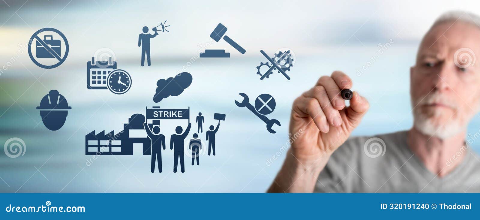Man drawing strike concept stock photo. Image of unemployment - 320191240