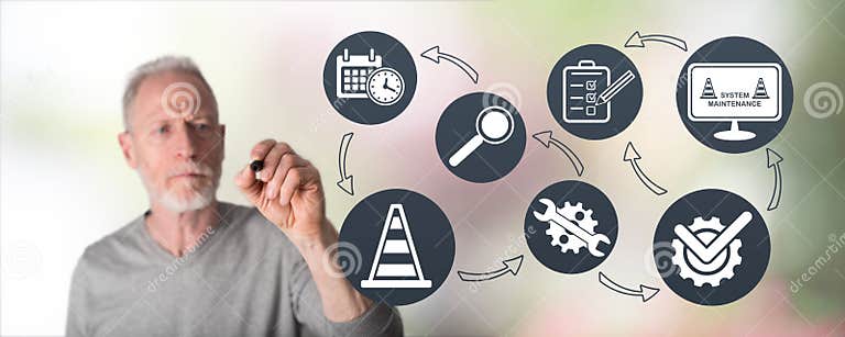 Man Drawing System Maintenance Concept Stock Image - Image of upgrade ...