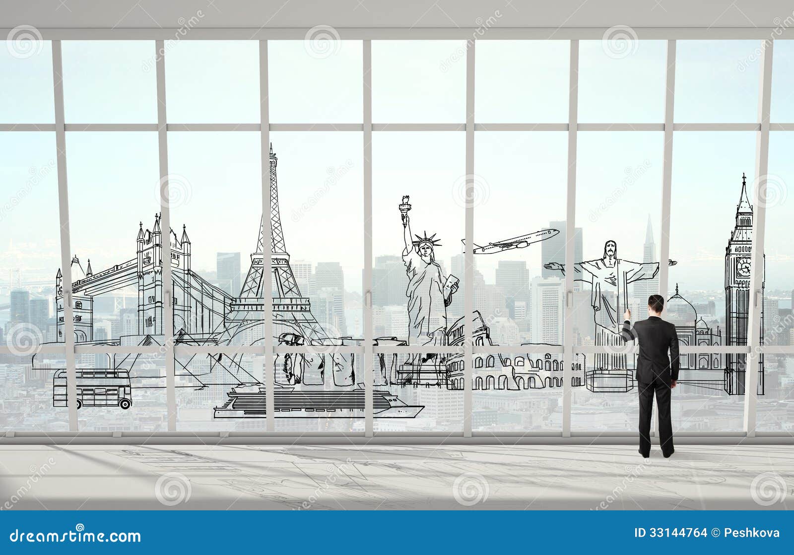 Man Drawing Traveling Concept Stock Photo - Image of creativity, floor ...