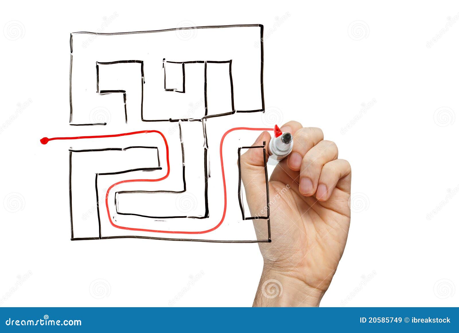 Man Drawing the Way Out through a Maze Stock Image - Image of ...