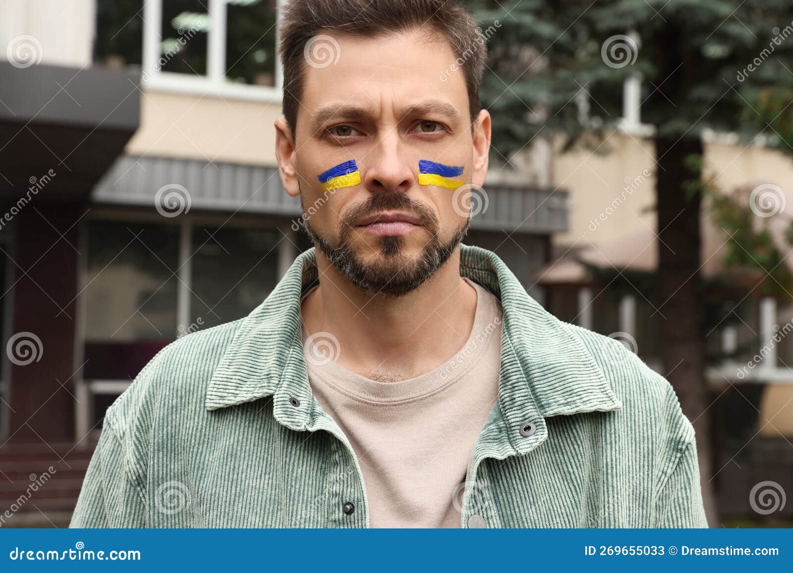 Man with Drawings of Ukrainian Flag on Face Outdoors Stock Image ...