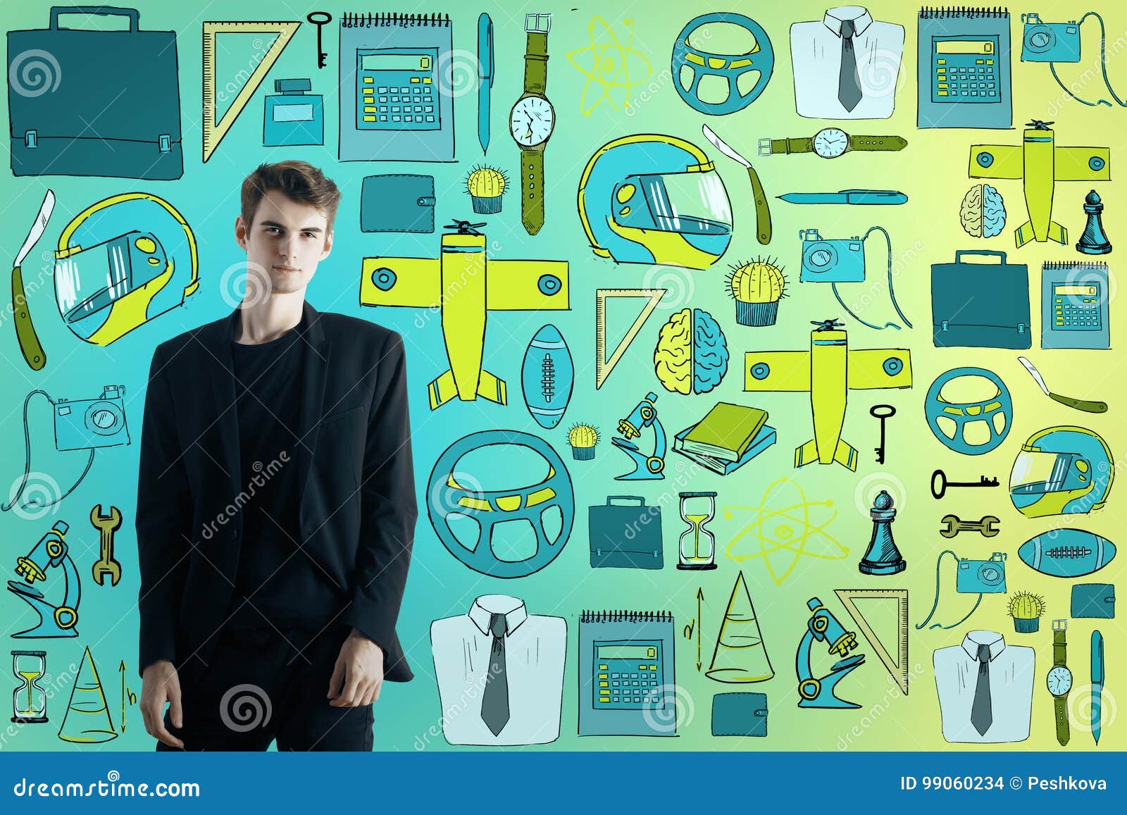 Man with drawn male stuff stock photo. Image of businessman - 99060234