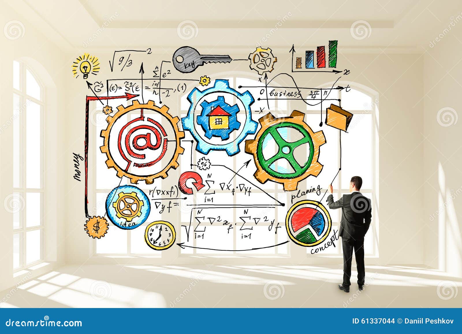 Man Draws Business Scheme Concept Stock Photo - Image of draw, economy ...
