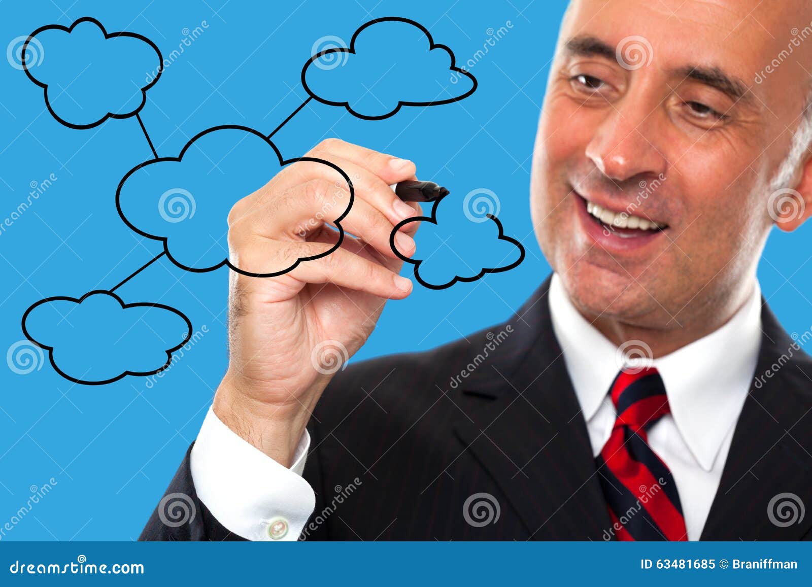 Man Draws a Diagram for Cloud Computing Stock Image - Image of business ...