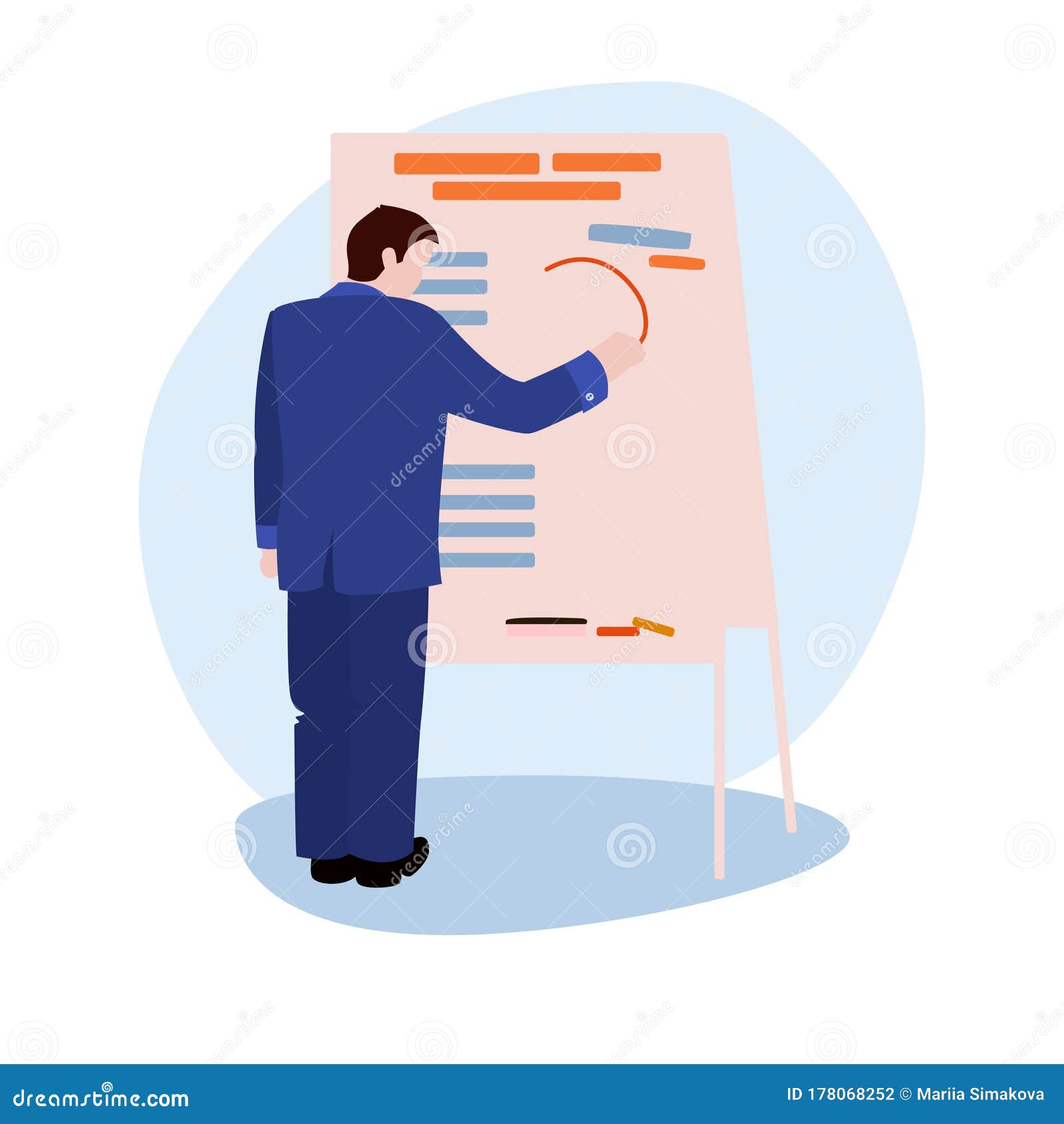 Man Draws a Plan on the Blackboard Vector Illustration from Office ...