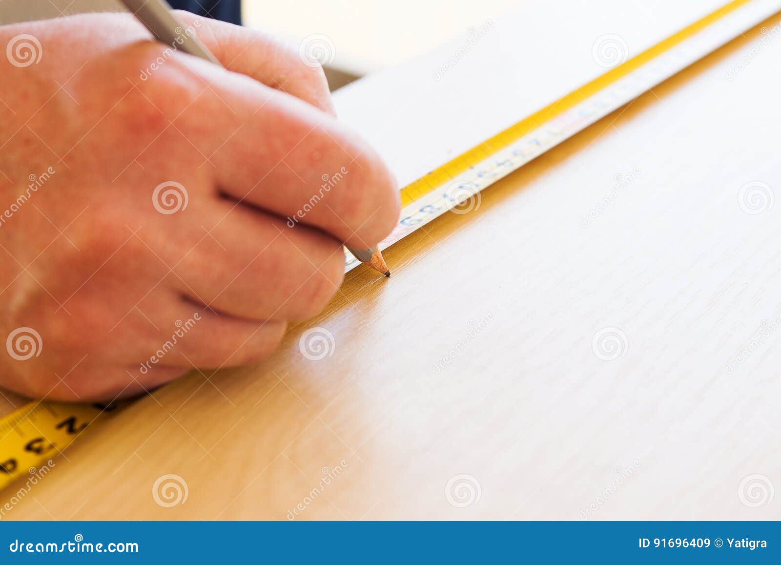 Man Draws on Sheet of Chipboard Stock Image - Image of ecological ...