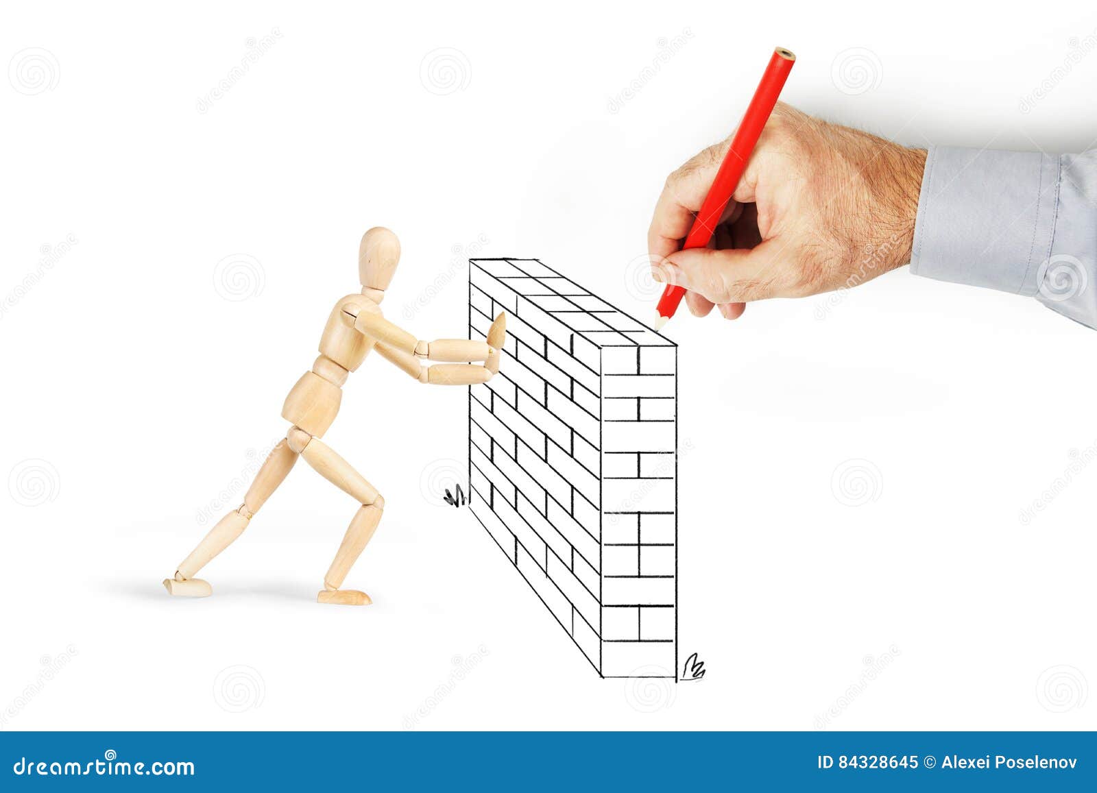 Man Draws a Wall and Makes Obstacles for Other Person Stock Image ...
