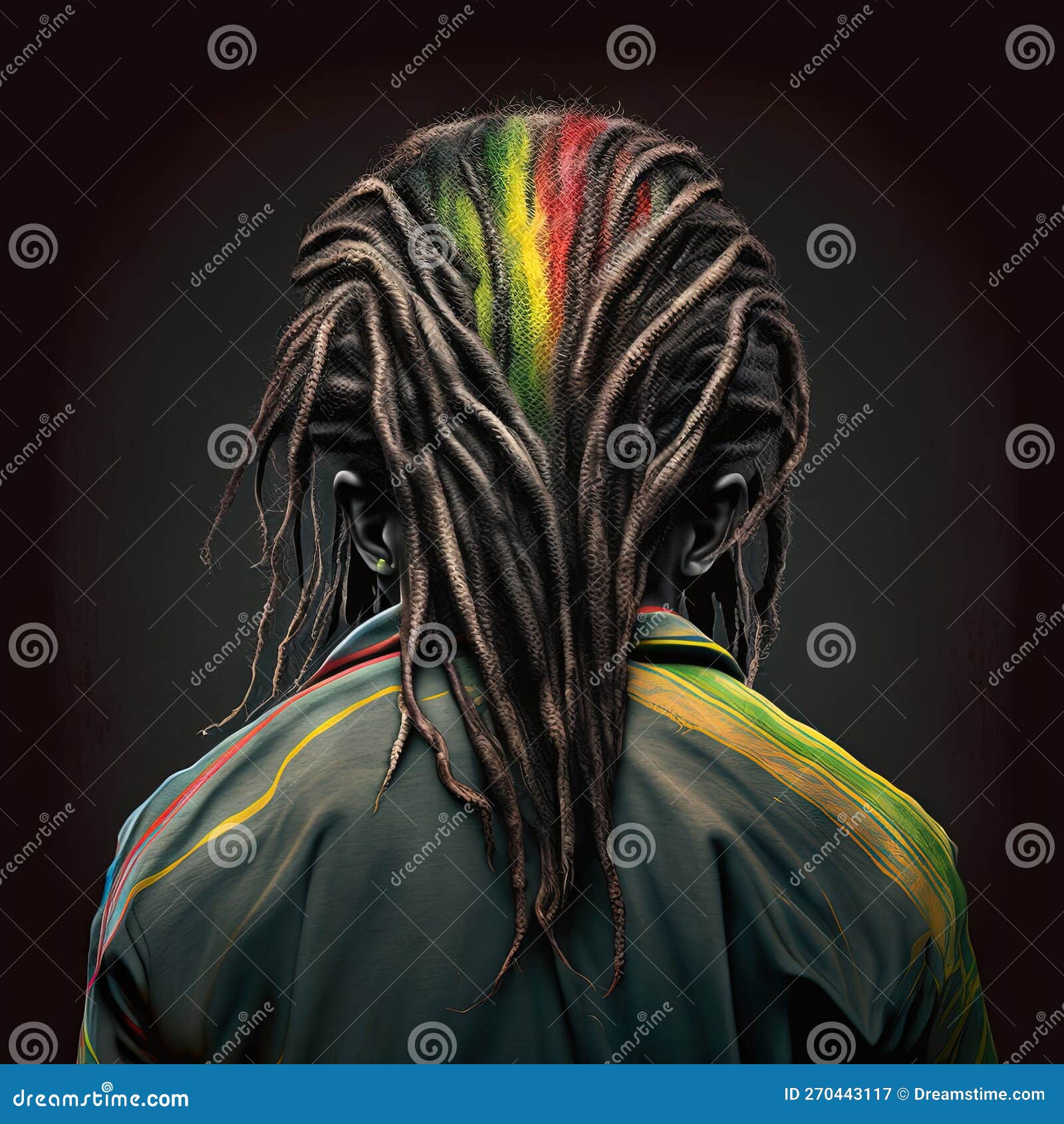 A Man with Dreadlocks and a Green Jacket with a Rainbow Stripe on His ...