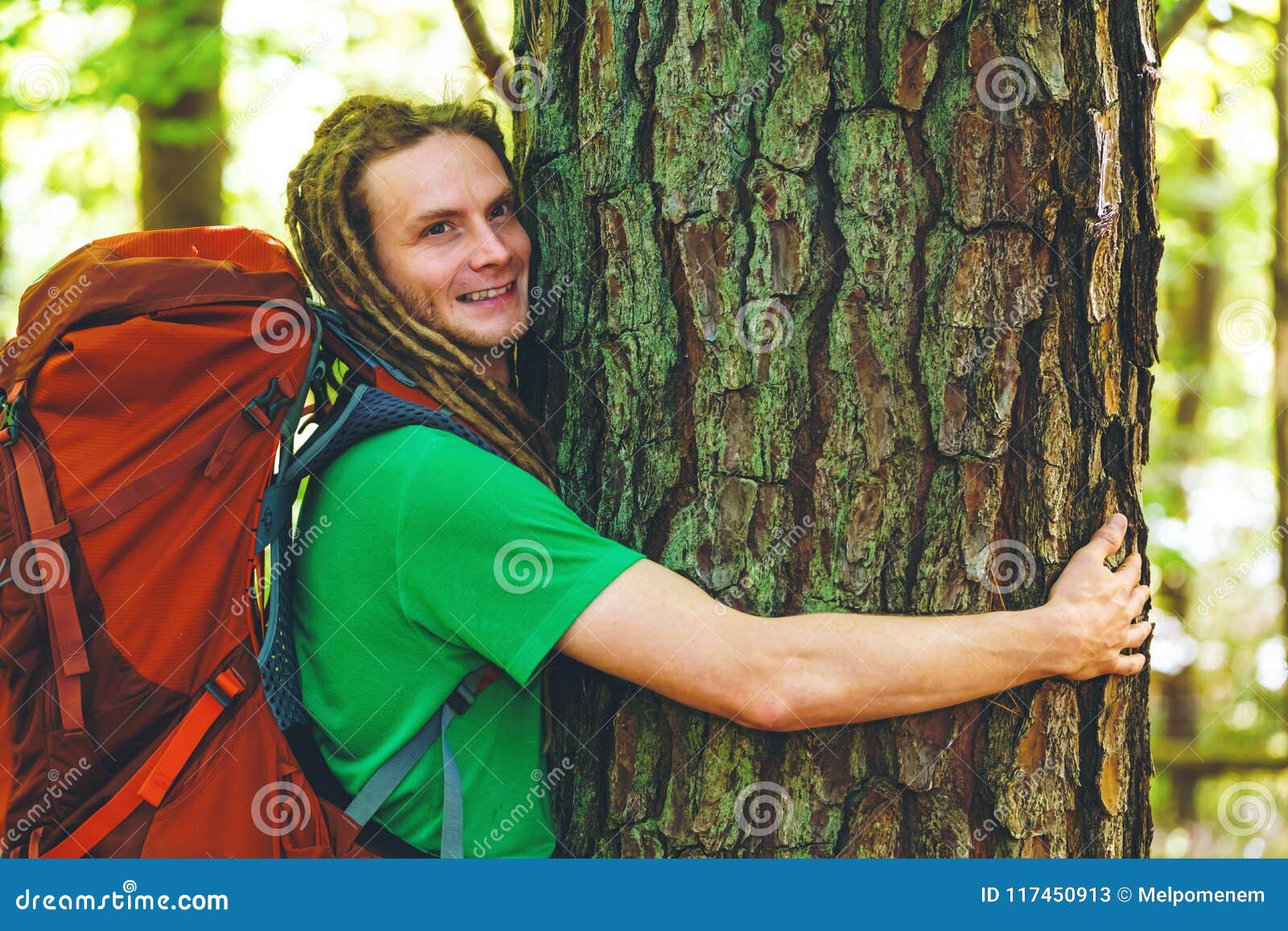 Man with Dreadlocks Hugging a Tree Stock Image - Image of path, hiker ...