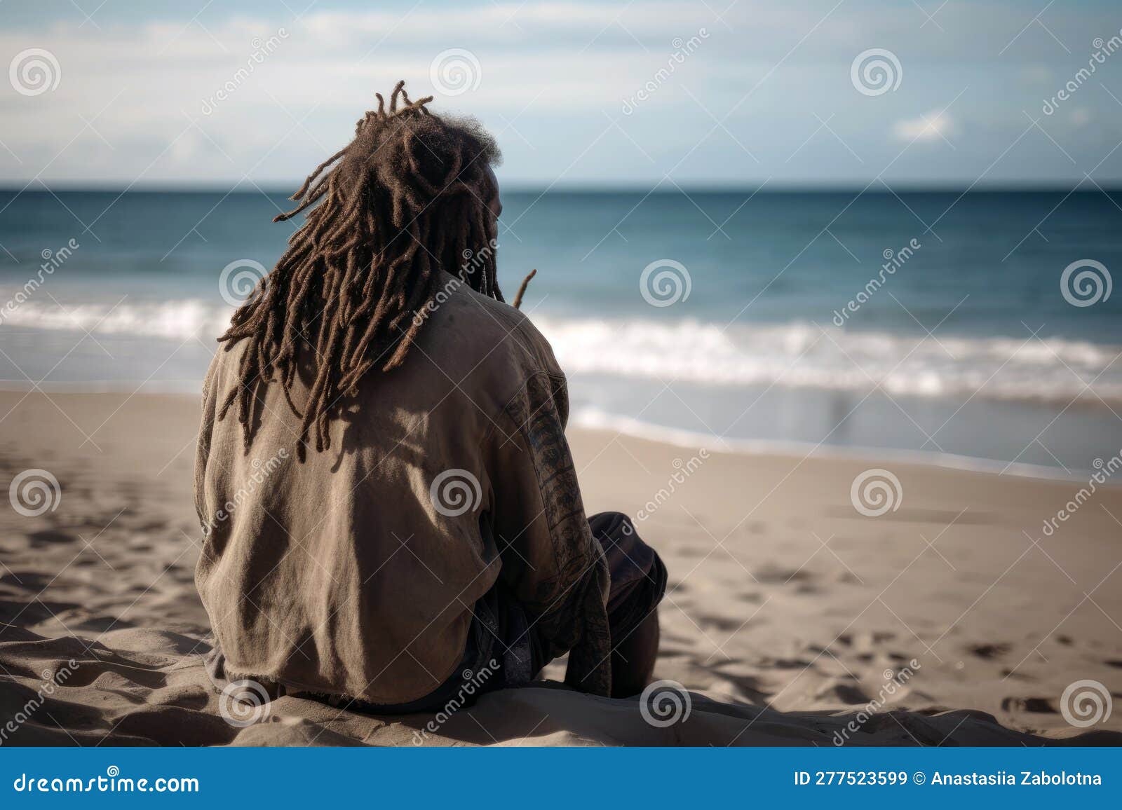 Man with Dreadlocks Sitting on the Beach Sitting Backwards. Generative ...