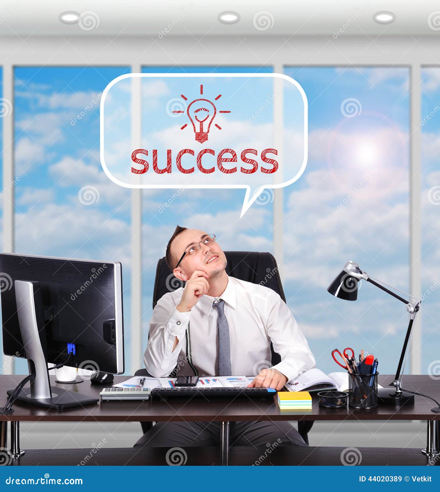 Man dreaming on success stock image. Image of sign, lightbulb - 44020389
