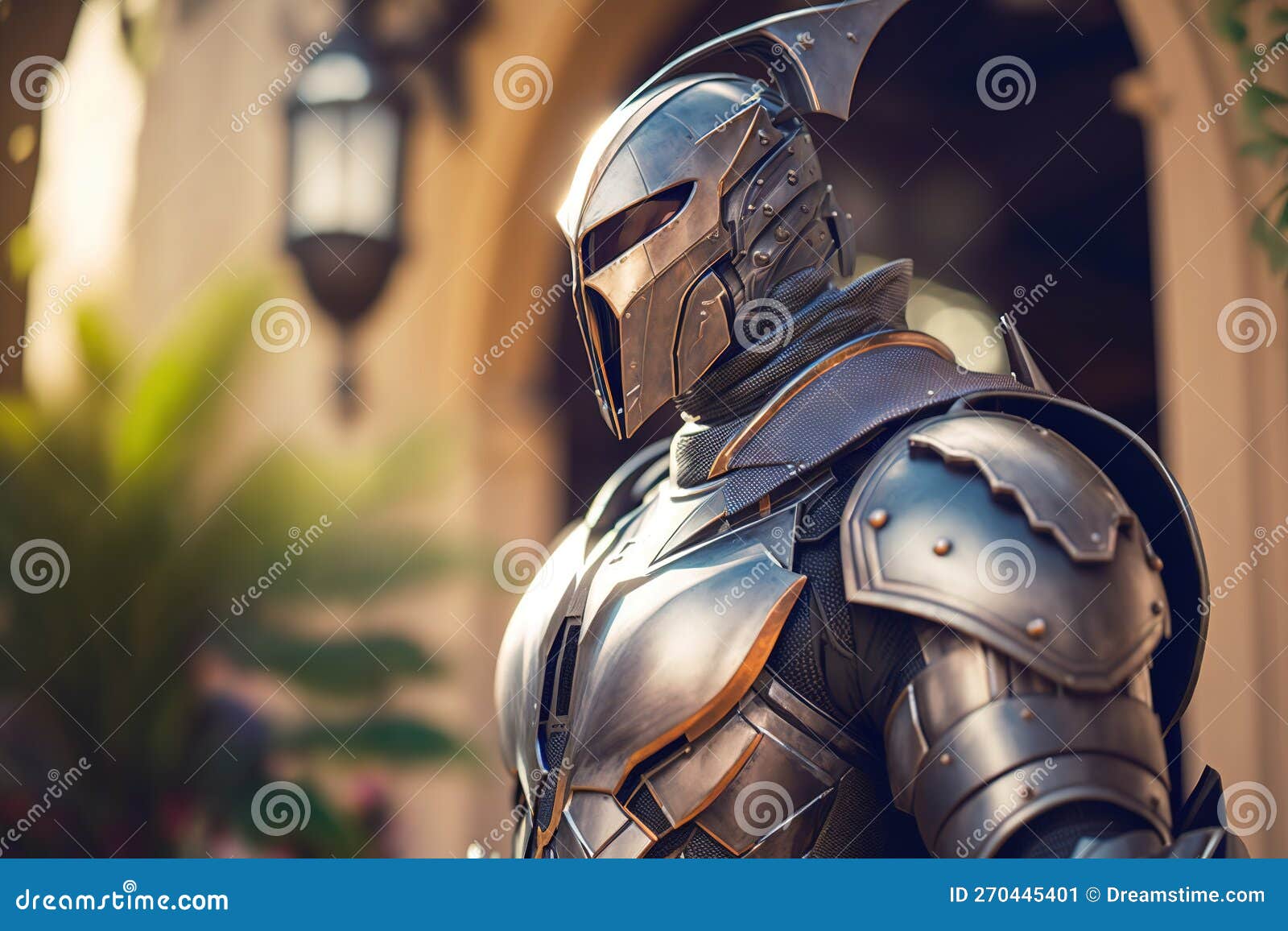 A Man Dressed in Armor Standing in Front of a Building. Stock ...
