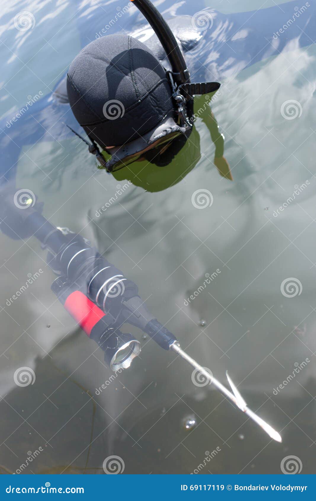 A Man Dressed As Aunderwater Hunter. Stock Image - Image of close, fins ...