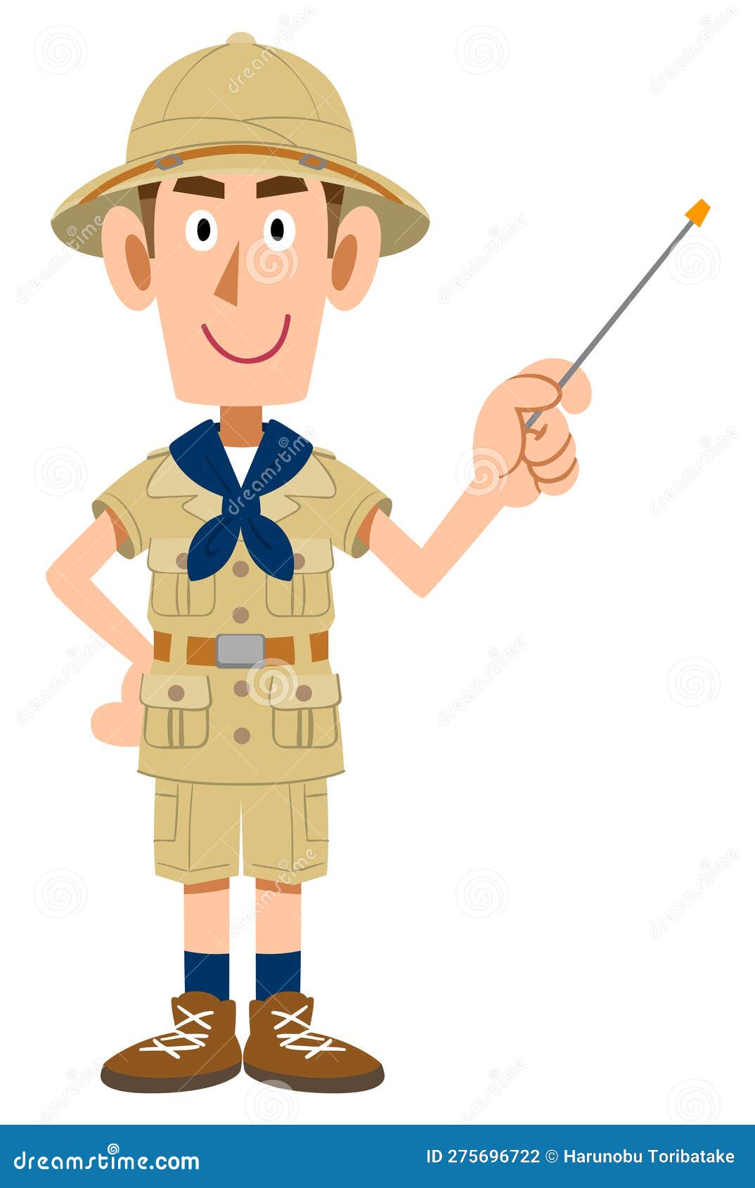 A Man Dressed As an Explorer Explaining with a Pointing Stick Stock ...