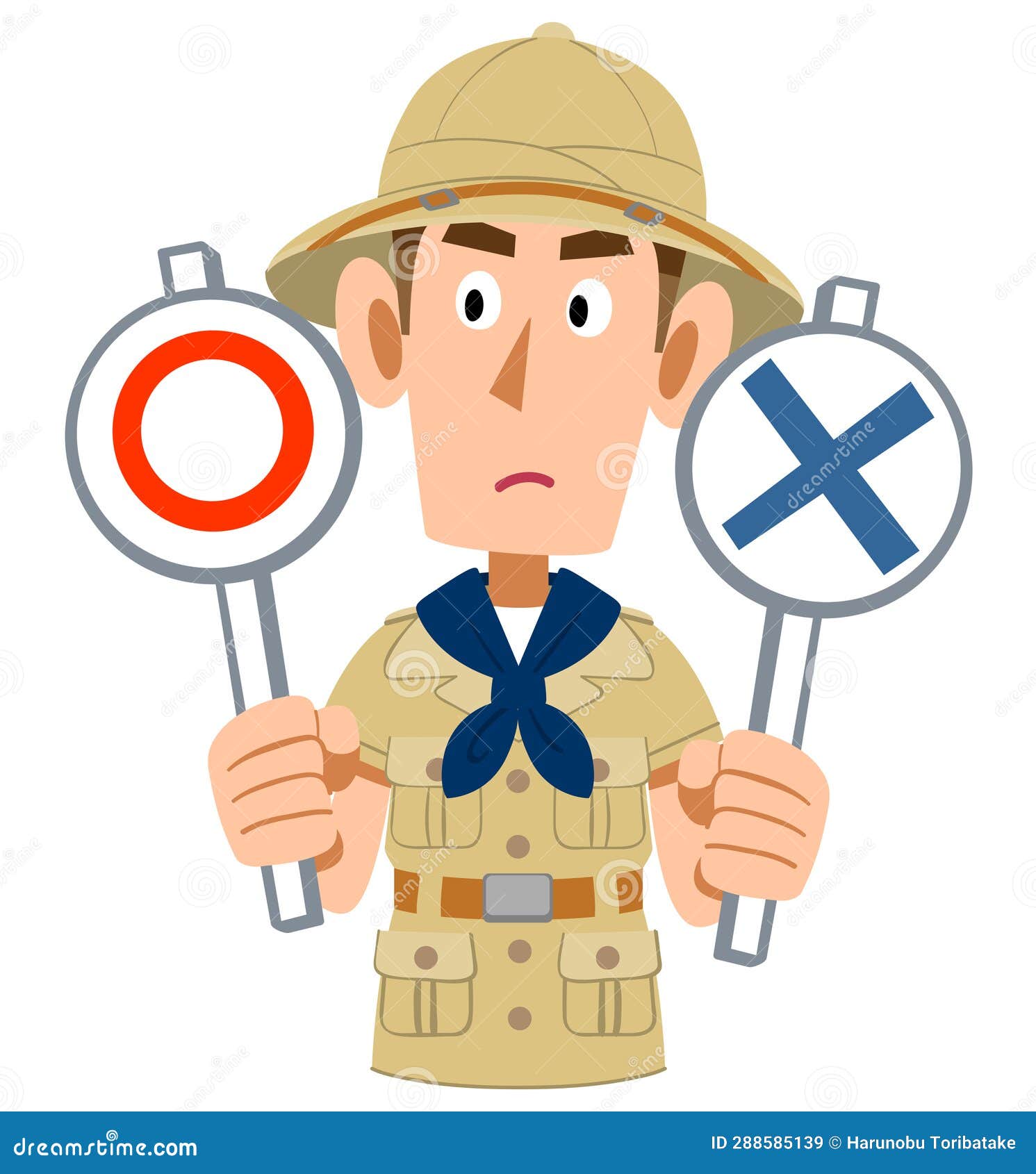 A Man Dressed As an Explorer Thinking about the Correct Answer Upper ...