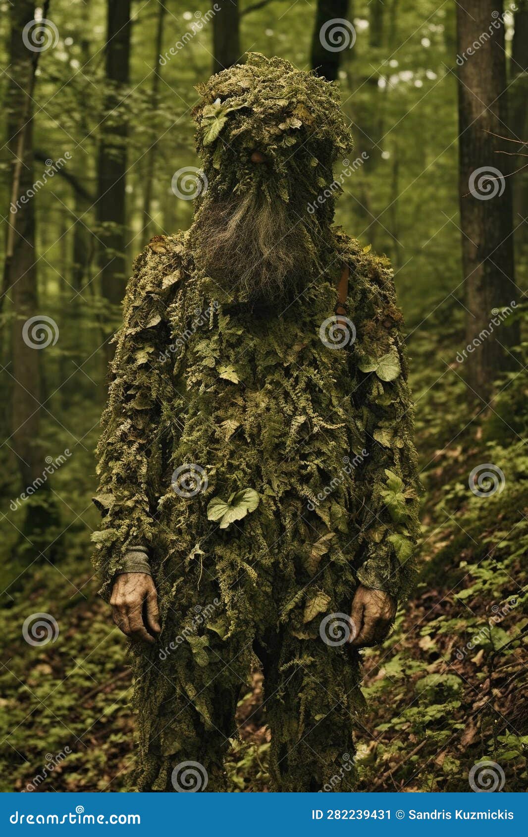 Man Dressed As the Forest Standing in the Forest, Camouflaged ...
