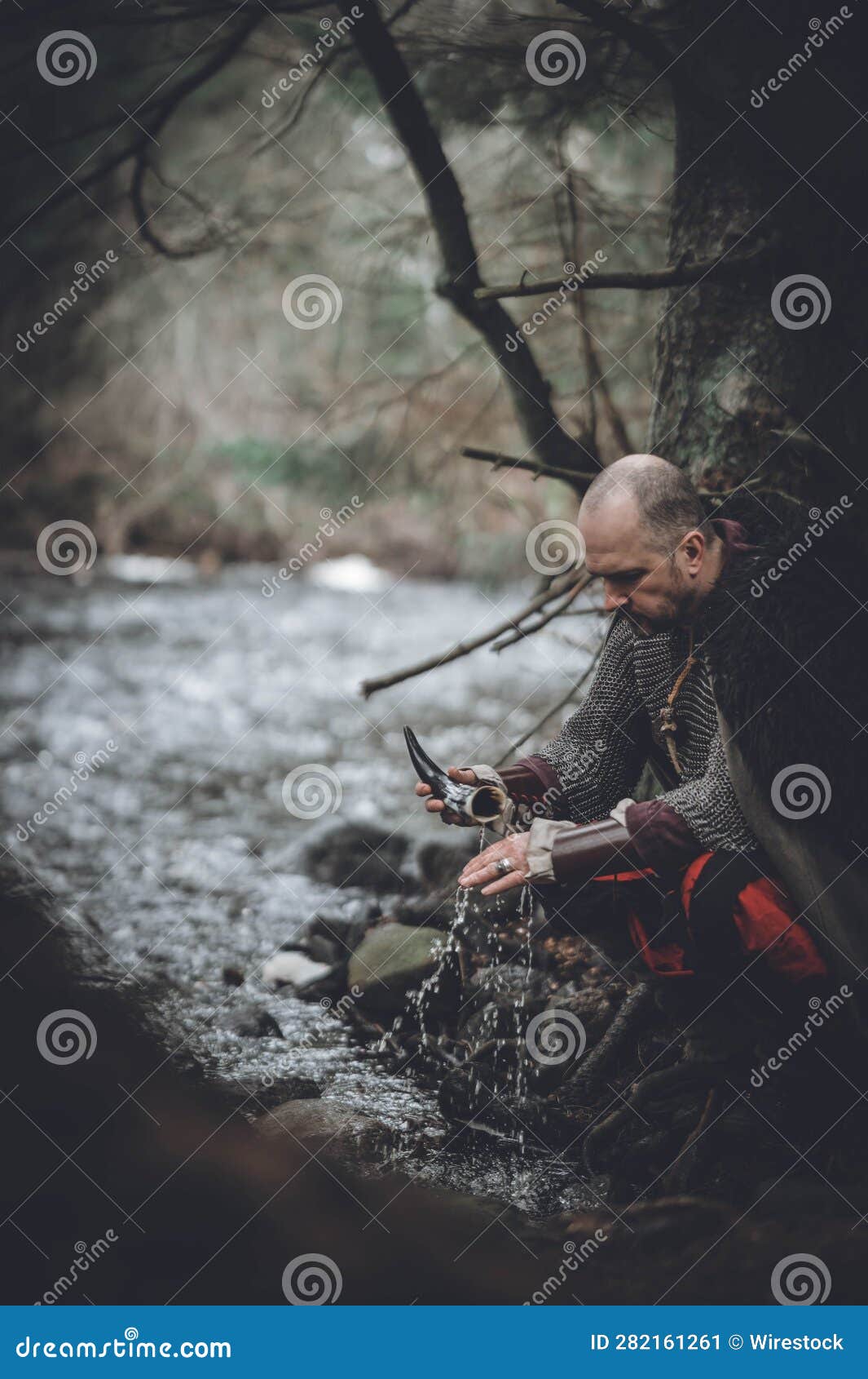 Man Dressed in Authentic Medieval Armor Standing in the Middle of ...