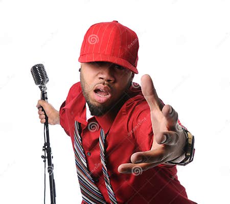 Man Dressed in Red Singing stock image. Image of person - 9995653