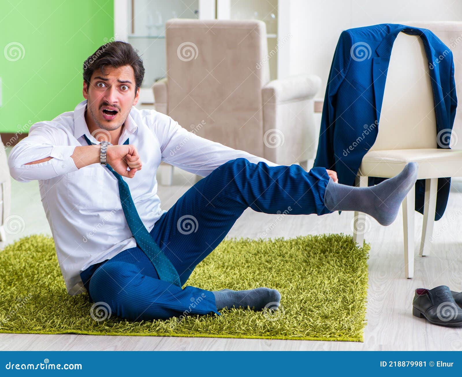 Man Dressing Up and Late for Work Stock Image - Image of appointment ...