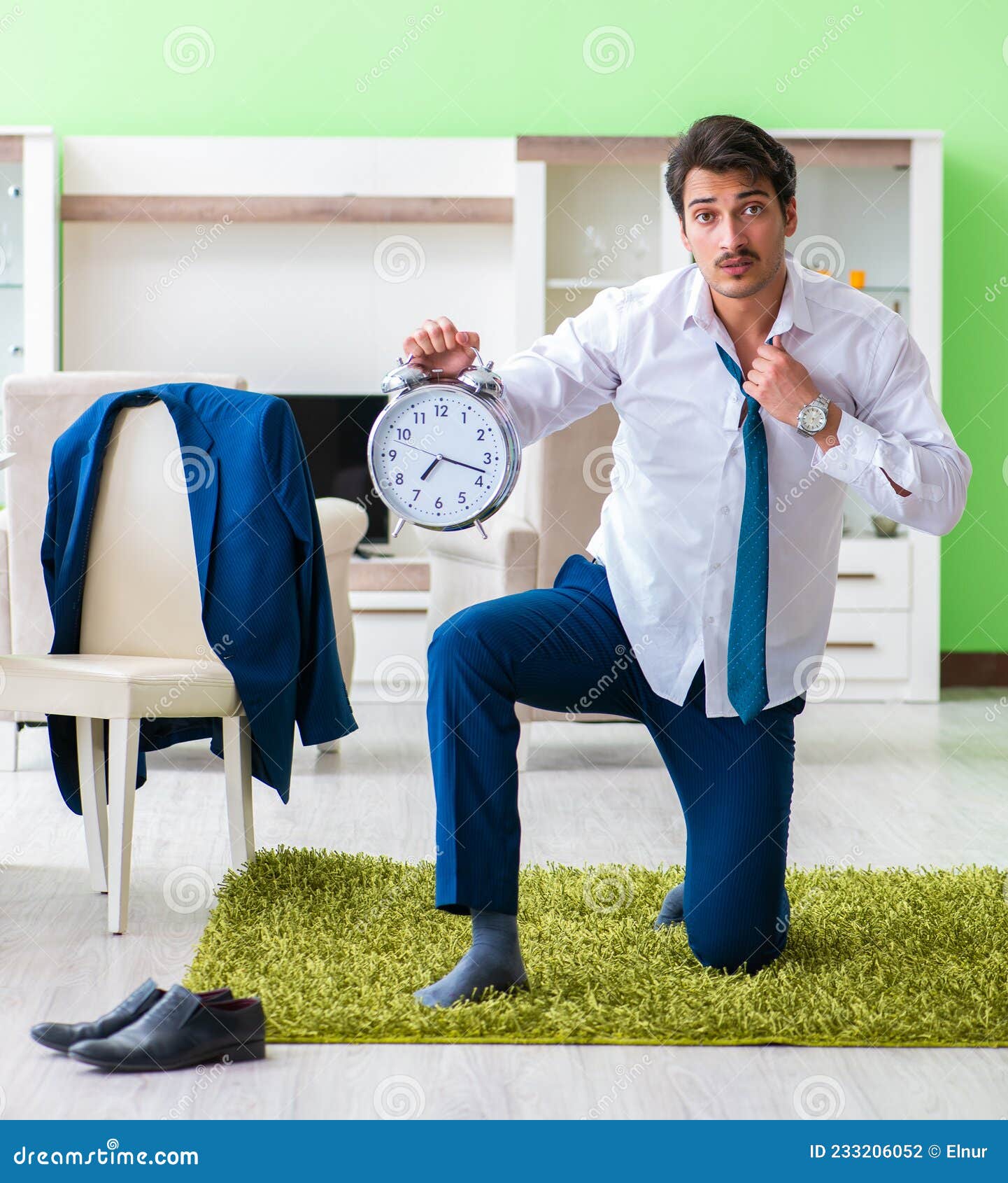 Man Dressing Up and Late for Work Stock Photo - Image of office ...