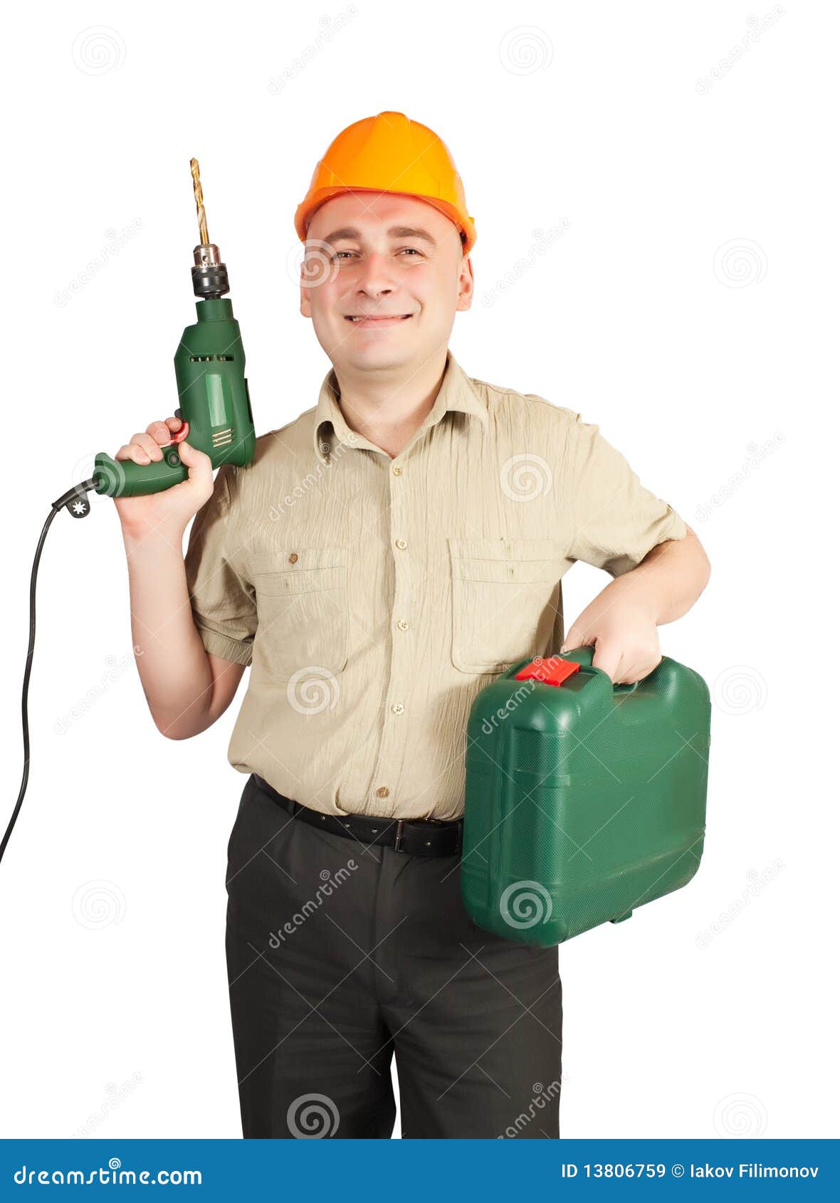 Man with drill stock image. Image of master, clipping - 13806759