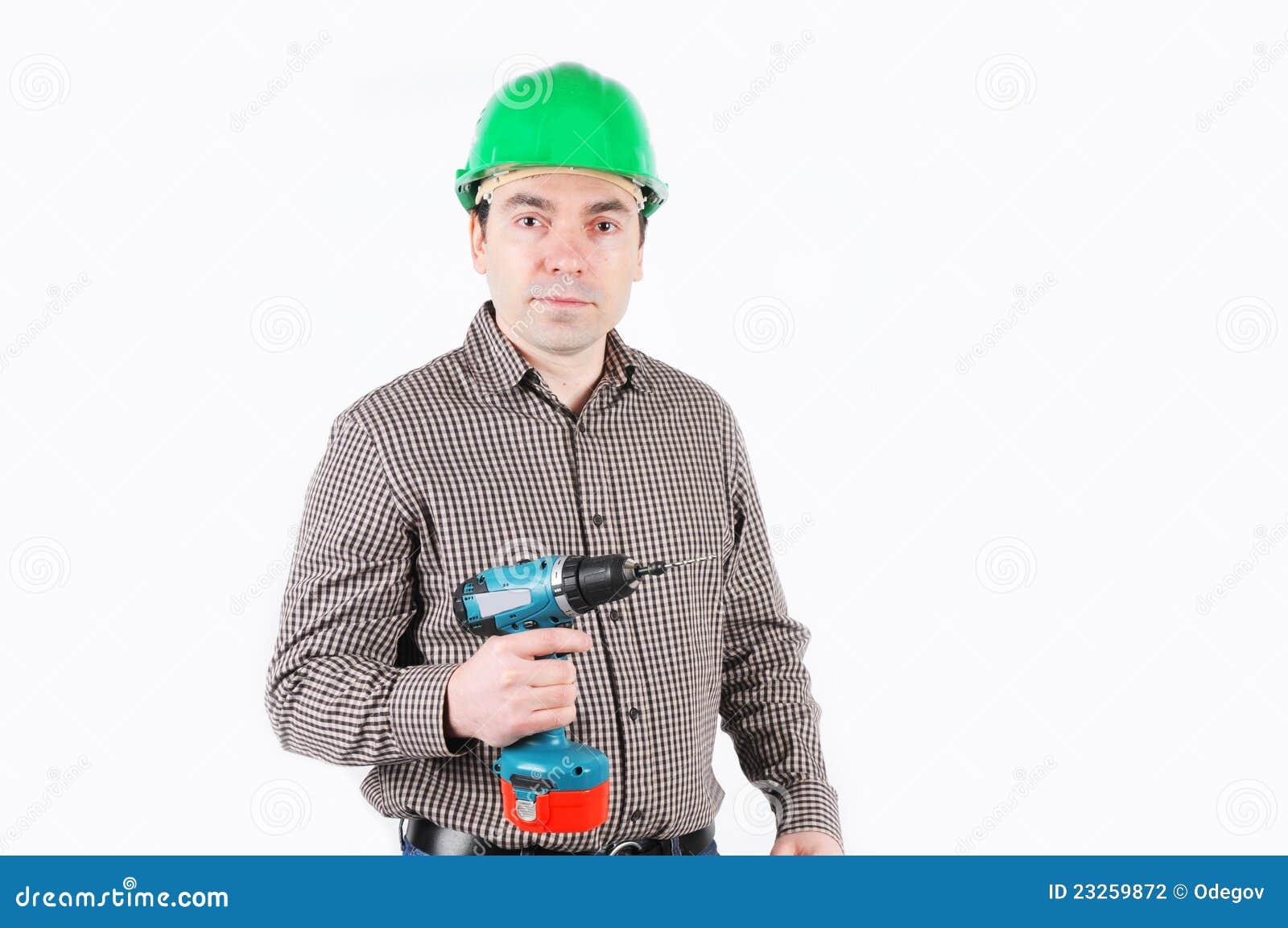 A man with drill in hand stock photo. Image of shirt - 23259872