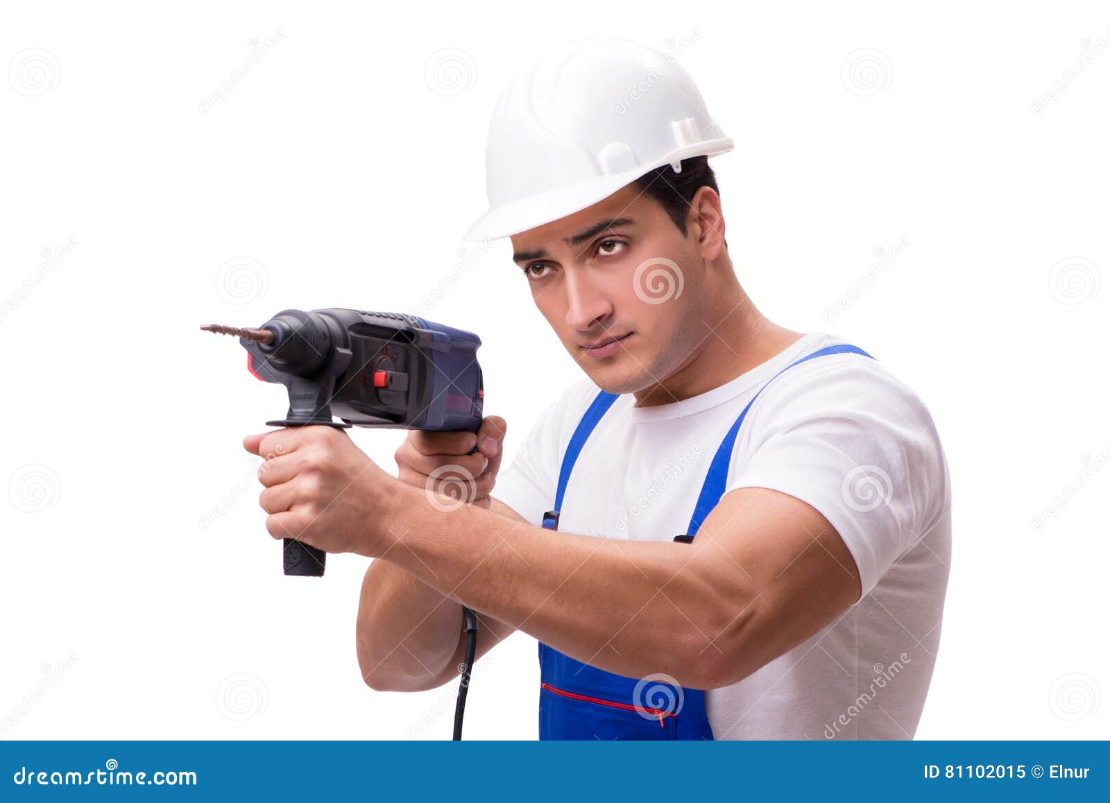 The Man with Drill Isolated on the White Stock Image - Image of ...