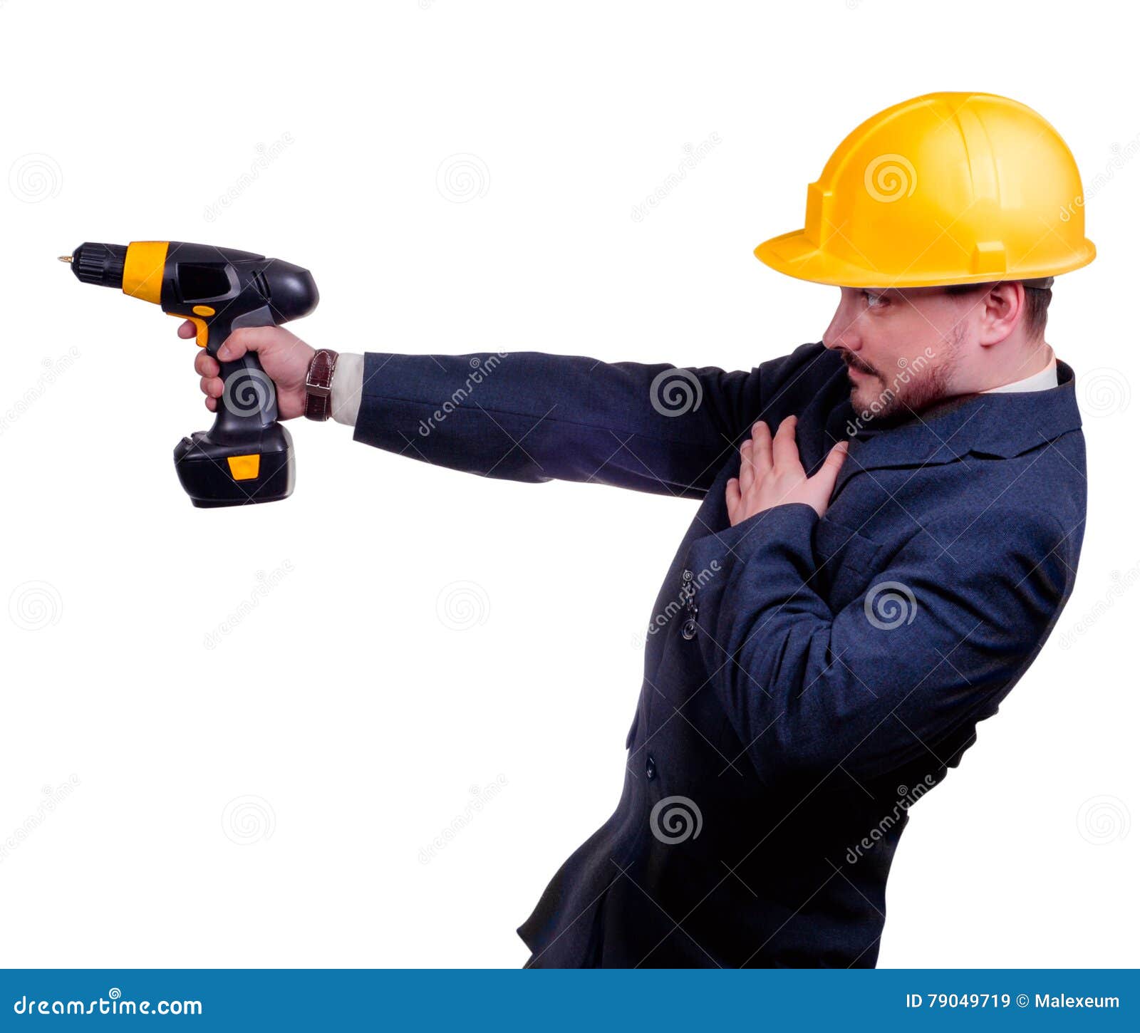 Man with a drill stock image. Image of helmet, protection - 79049719
