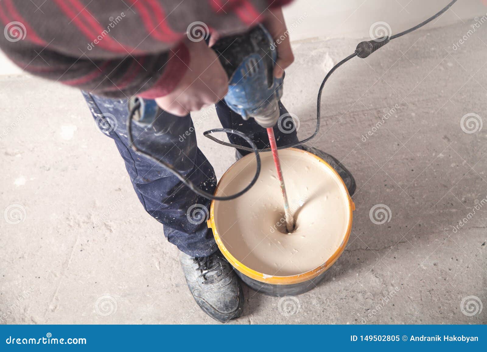 Man with a Drill Mixing Paint. Renovation Stock Image - Image of ...