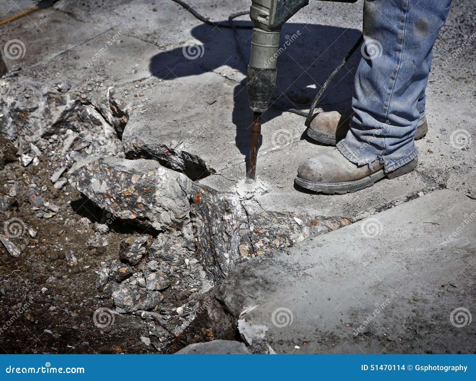 Man Drilling Cement Concrete Road Stock Photo - Image of dust, destroy ...
