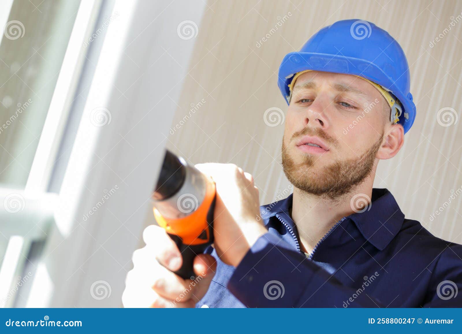 Man Drilling Hole in Window Frame Stock Image - Image of adult ...
