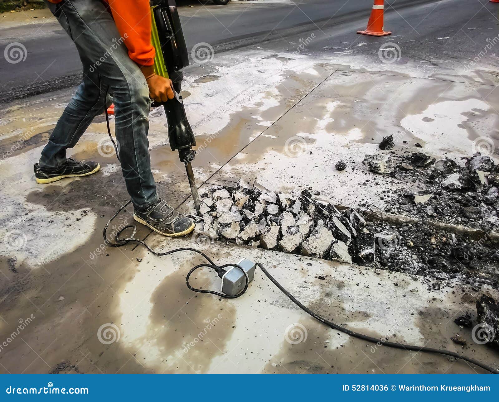 Man drilling road stock photo. Image of jackhammer, work - 52814036