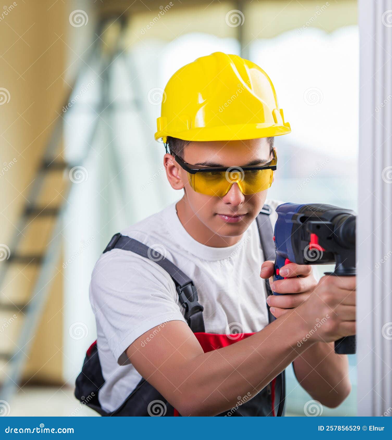 Man Drilling the Wall with Drill Perforator Stock Image - Image of ...