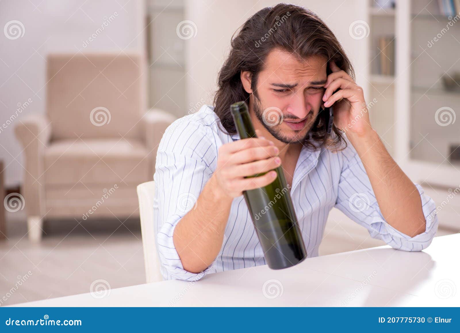 Young Man Drinking Alcohol at Home Stock Photo - Image of stress ...
