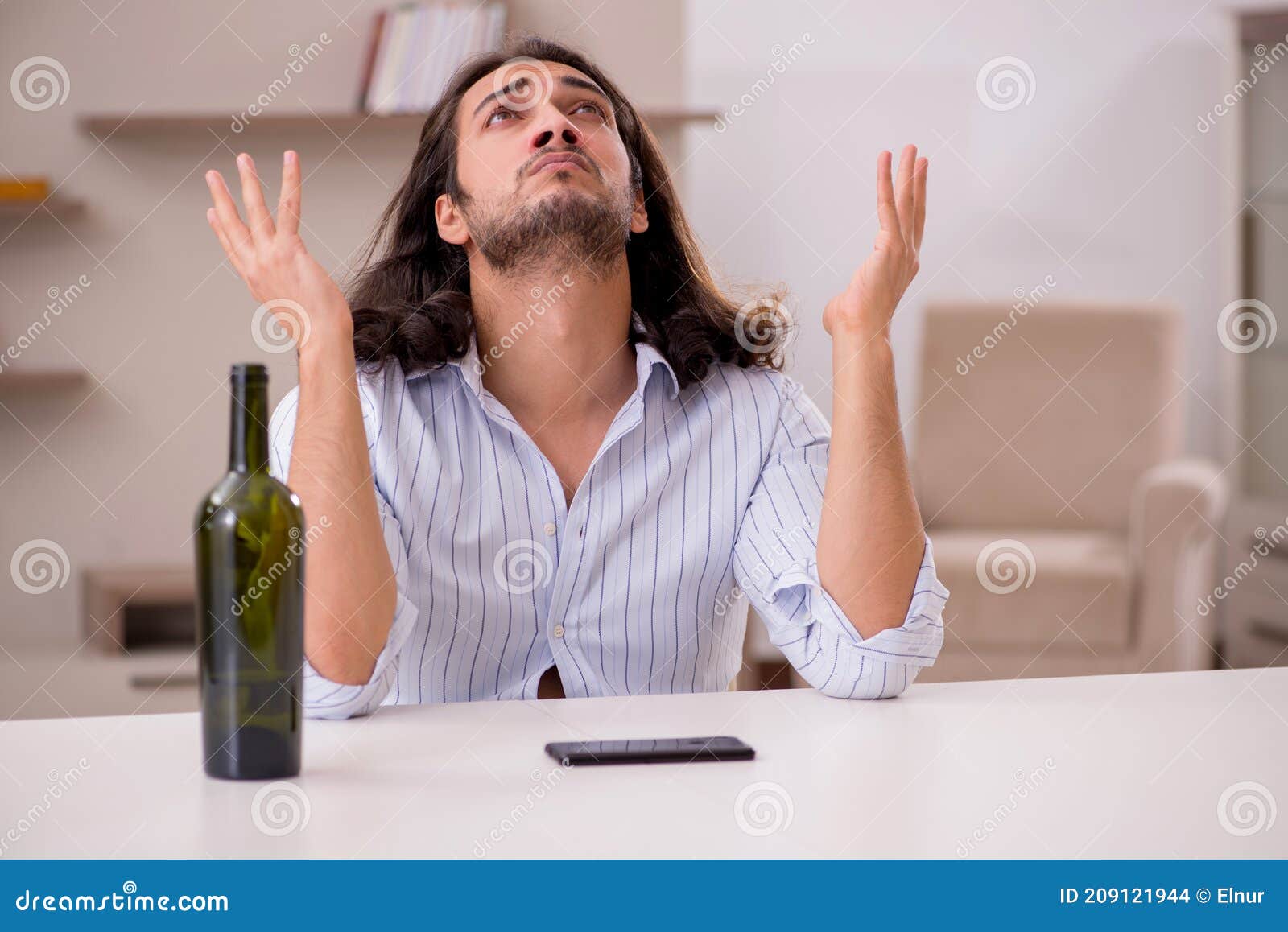Young Man Drinking Alcohol at Home Stock Photo - Image of abuse, home ...