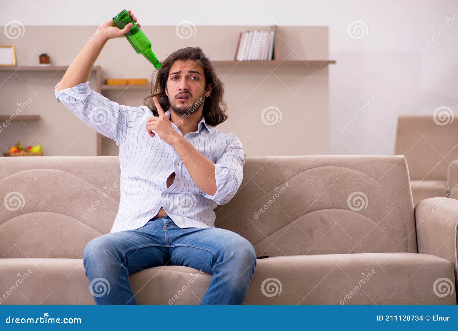 Young Man Drinking Alcohol at Home Stock Photo - Image of alcoholism ...