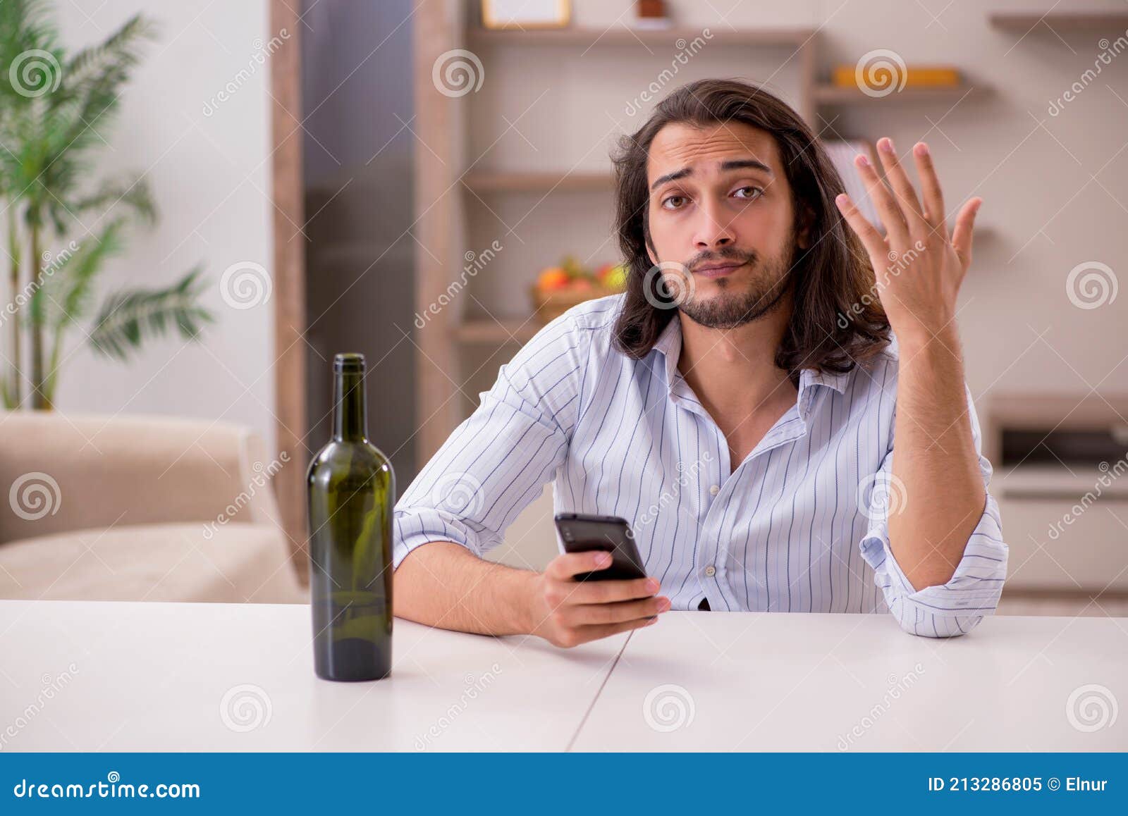 Young Man Drinking Alcohol at Home Stock Image - Image of addiction ...