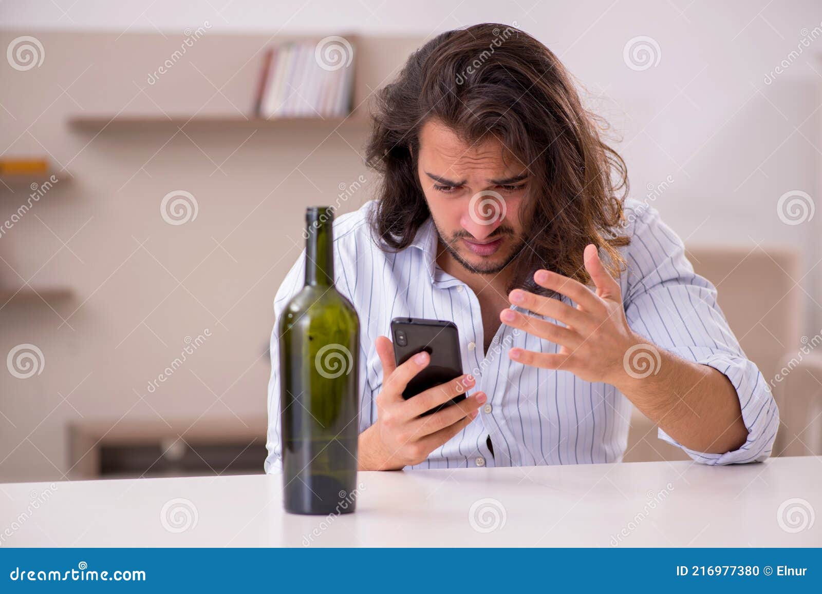 Young Man Drinking Alcohol at Home Stock Photo - Image of addiction ...