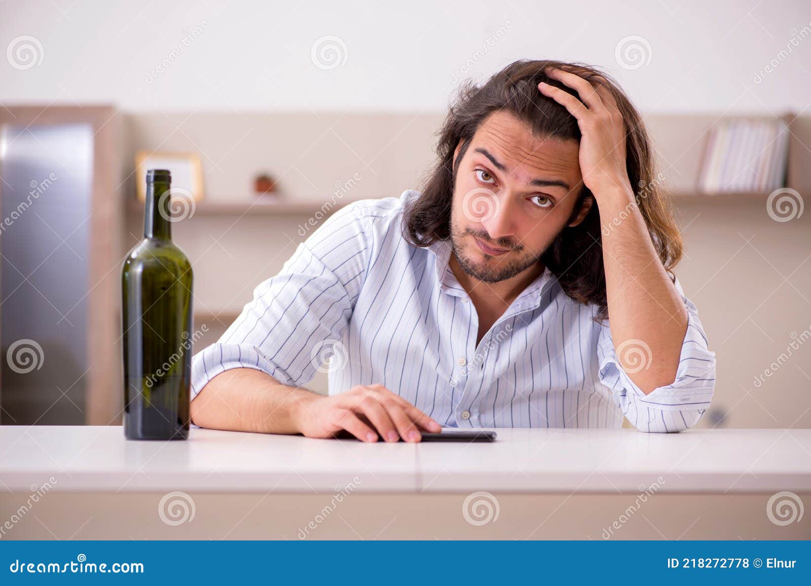 Young Man Drinking Alcohol at Home Stock Photo - Image of drunkard ...