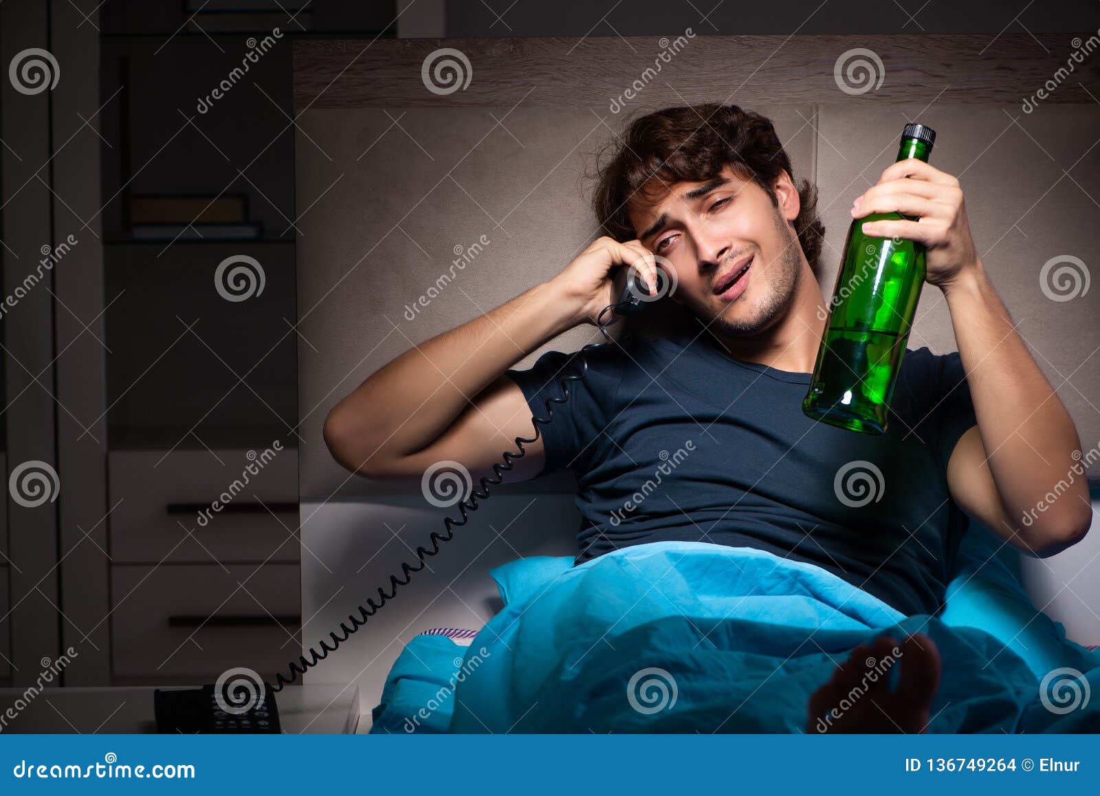 The Man Drinking in the Bed Under Stress Stock Photo - Image of addict ...