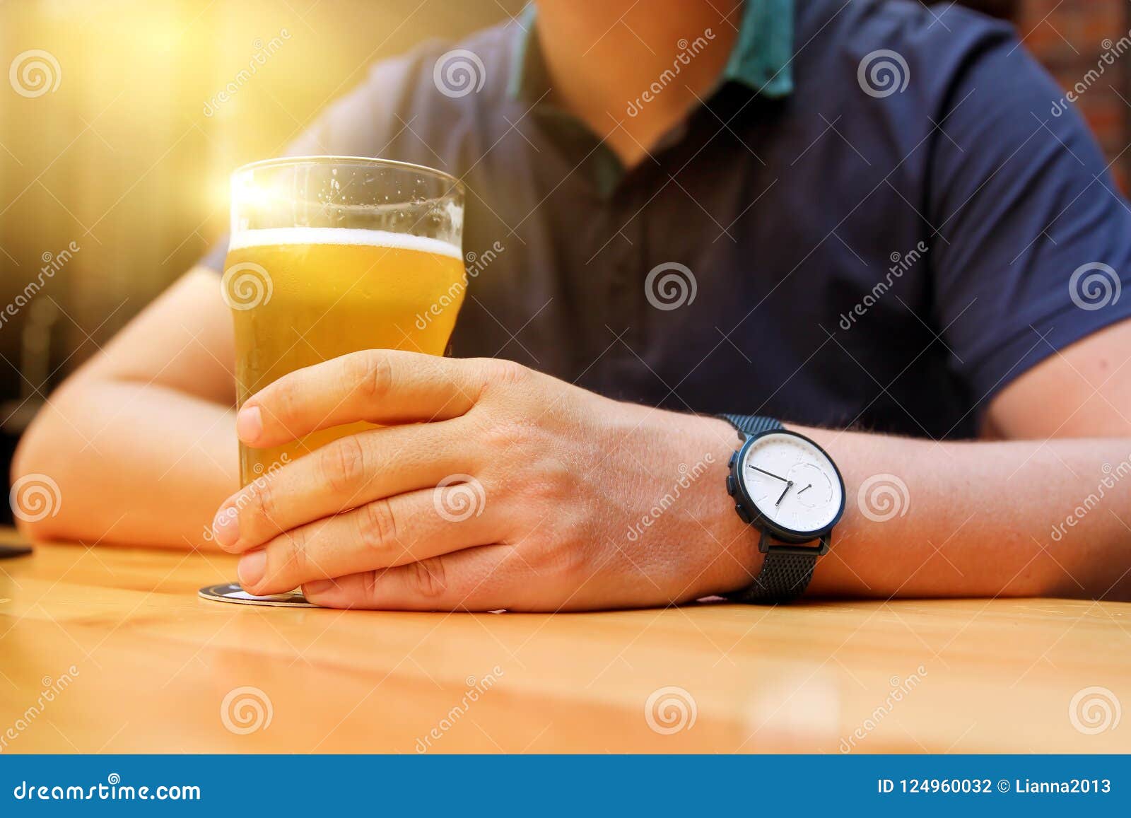 Man Drinking Beer in the Bar. Stock Photo - Image of happy ...